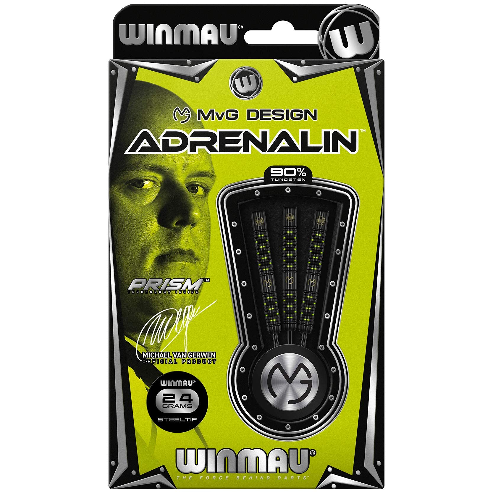 WINMAU Michael Van Gerwen MvG Adrenalin 24 Gram Tungsten Darts Set with Flights and Stems (Shafts)