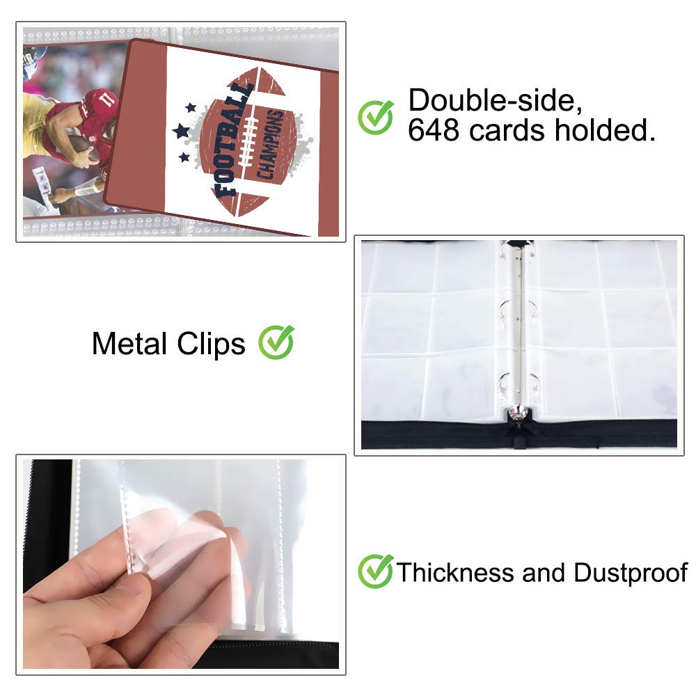 POKONBOY 9-Pocket Football Card Binder, Trading Card Holder with Sleeves Card Collectors Album Hold Up to 900 Cards, Fit for Football Cards Baseball Cards Sport Trading Cards