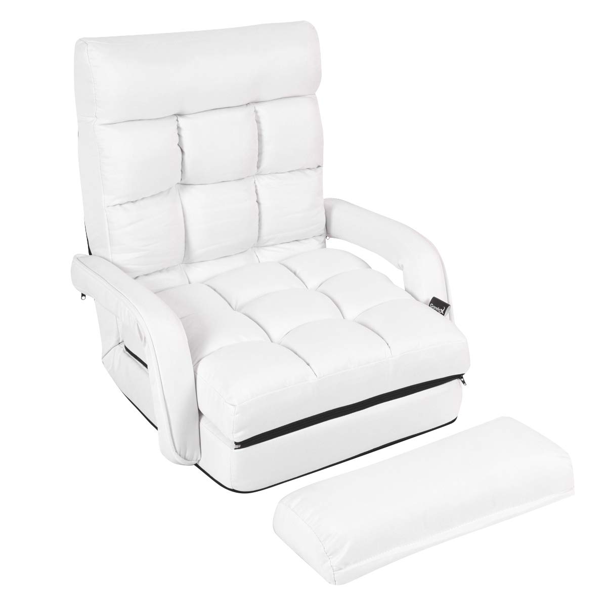 GOFLAME Adjustable Folding Lazy Sofa, Floor Chair Sofa, Padded Gaming Chair with Armrests and Pillow, Lounger Bed for Home & Office (White)