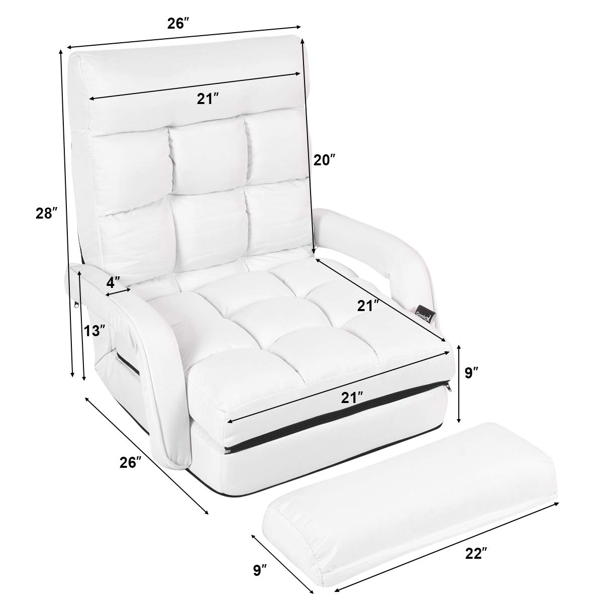 GOFLAME Adjustable Folding Lazy Sofa, Floor Chair Sofa, Padded Gaming Chair with Armrests and Pillow, Lounger Bed for Home & Office (White)