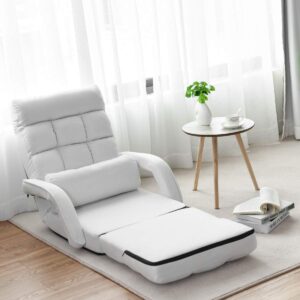 GOFLAME Adjustable Folding Lazy Sofa, Floor Chair Sofa, Padded Gaming Chair with Armrests and Pillow, Lounger Bed for Home & Office (White)