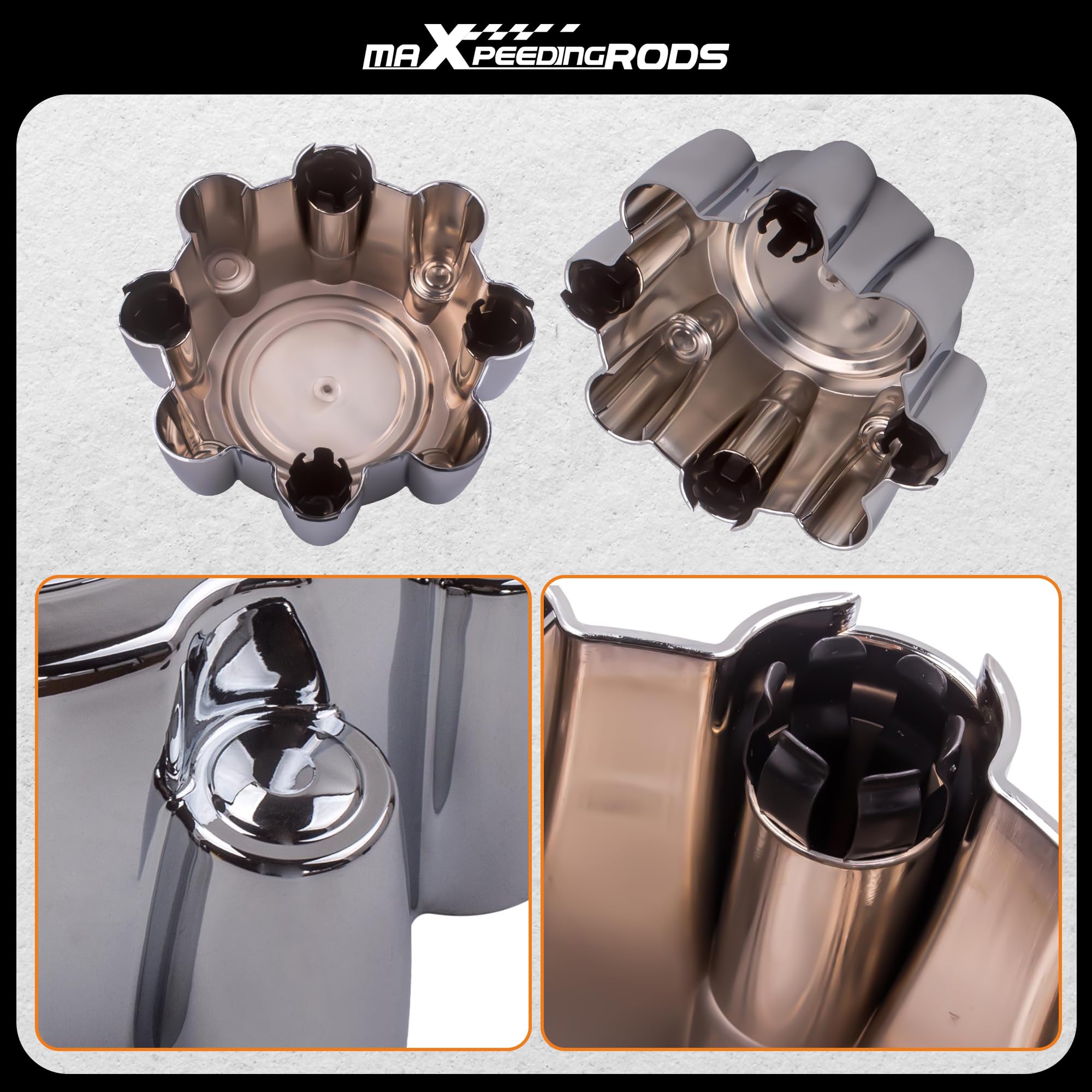 maXpeedingrods 4pcs Chrome Wheel Center Hub Caps 8 Lug for Ford F250 F350 Super Duty 1999 2000 2001 2002 2003 2004 2005 for Ford Excursion 2000-2005, 8.4 inch Cap for 16"& 18" Wheel Pickup 2-Door 5.4L