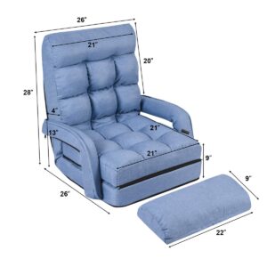 GOFLAME Adjustable Folding Lazy Sofa, Floor Chair Sofa, Padded Gaming Chair with Armrests and Pillow, Lounger Bed for Home & Office (Blue)