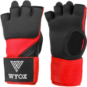 WYOX Gel Premium Hand Wraps for Boxing Gloves, Quick 80cm Wrist Wraps, Padded Knuckle Boxing Wraps for Men, Women, Muay Thai Hand Wraps, MMA Kickboxing Martial Arts Inner Glove (Red, S-M)