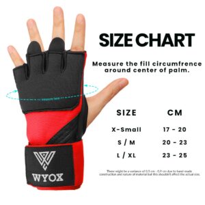 WYOX Gel Premium Hand Wraps for Boxing Gloves, Quick 80cm Wrist Wraps, Padded Knuckle Boxing Wraps for Men, Women, Muay Thai Hand Wraps, MMA Kickboxing Martial Arts Inner Glove (Red, S-M)