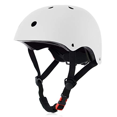 OUWOR Kids Skateboard Bike Helmet for Boy and Girl, Lightweight Adjustable, Multi-Sport for Bicycle Skate Scooter (White, Small)