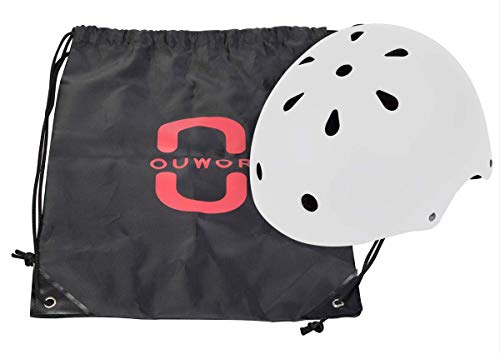 OUWOR Kids Skateboard Bike Helmet for Boy and Girl, Lightweight Adjustable, Multi-Sport for Bicycle Skate Scooter (White, Small)