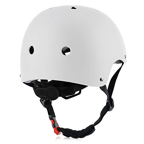 OUWOR Kids Skateboard Bike Helmet for Boy and Girl, Lightweight Adjustable, Multi-Sport for Bicycle Skate Scooter (White, Small)