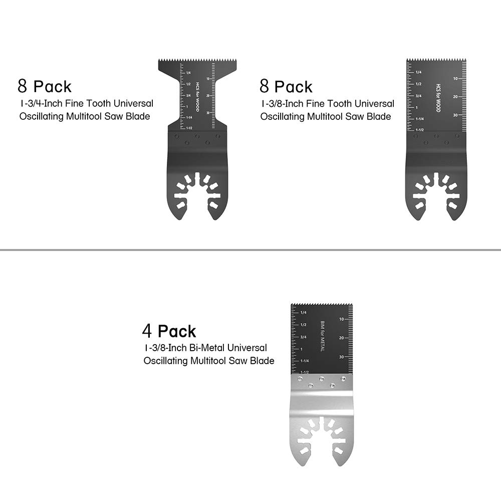 Cherry Juilt 20 Pack Metal Wood Oscillating Multitool Kit Quick Release Saw Blades Multitool Accessories for Wood/Plastic/Soft Metal Cutting Fit Fein Multimaster Porter Cable Black & Decker Bosch Rid