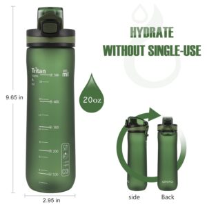 Opard Peak Water Bottle 20 Oz BPA Free Tritan Plastic Leak Proof Flip Top for School Kids Sports Gym Yoga Camping (Dark Green)