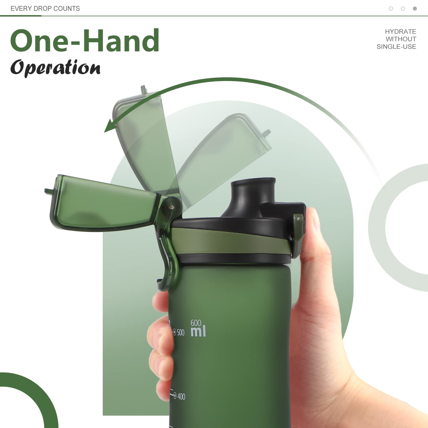 Opard Peak Water Bottle 20 Oz BPA Free Tritan Plastic Leak Proof Flip Top for School Kids Sports Gym Yoga Camping (Dark Green)