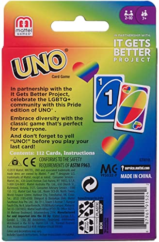 Mattel Games UNO Play with Pride Card Game with 112 Cards and Instructions, Great for Ages 7 Years Old & Up