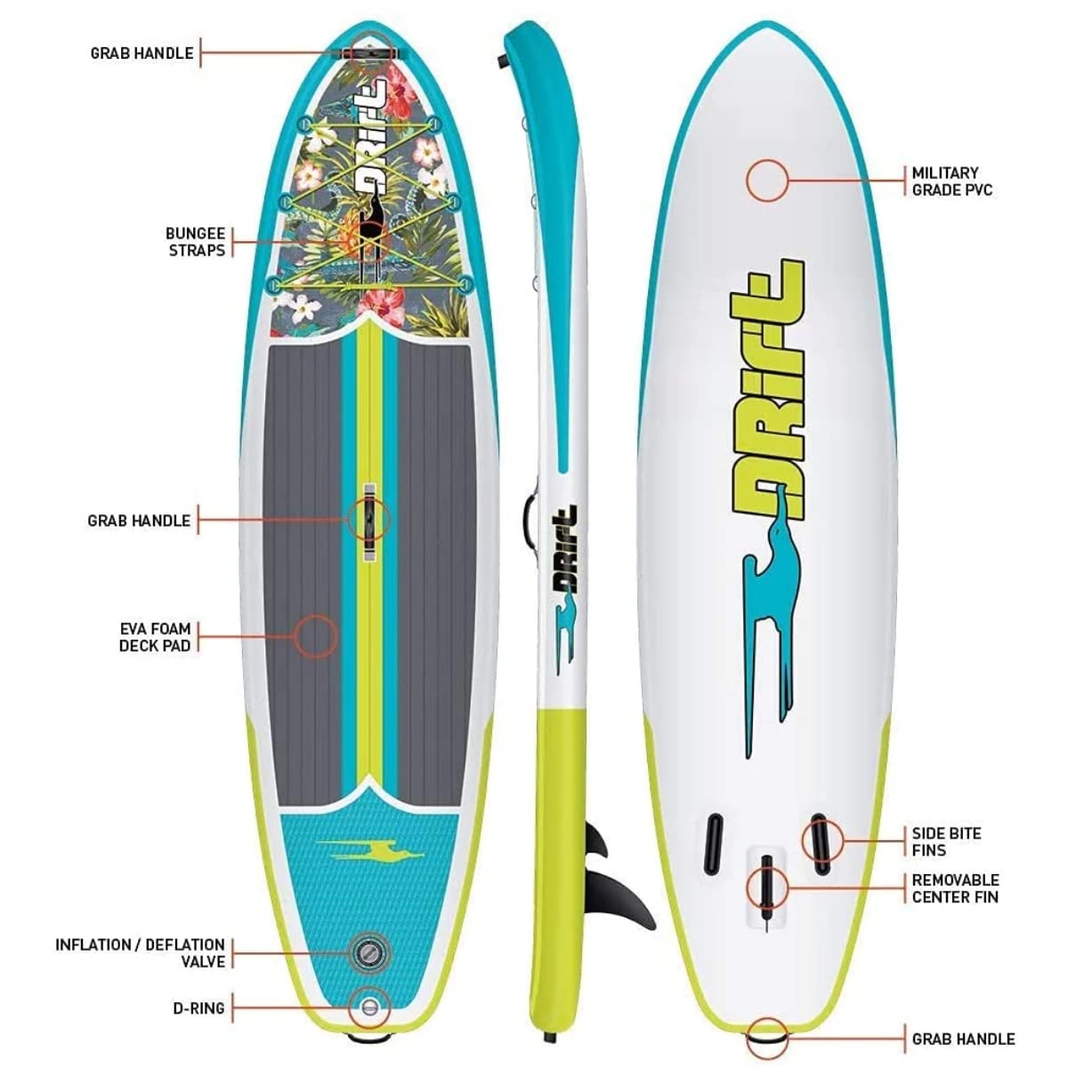 Drift Aero Inflatable Stand Up Paddle Board - SUP Paddle Board & Accessories, Including Pump, Paddle, and More - Native Floral, Adult, 10'8"