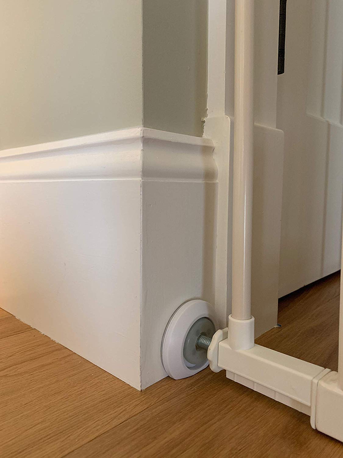 Wall Saver Protects Walls from Baby Gate Damage - Makes Safety Gates More Secure - for Walk Thru Pressure Mounted Gates - for Childproofing, Pet Proofing - 4 Mini Flat Bottom Wall Savers