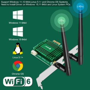 FebSmart WiFi 6 PCIE WiFi Adapter for Windows 11, 10 64bit, Linux Kernel 5.1 Desktop PCs, 2.4GHz 574Mbps and 5GHz 2400Mbps, Gaming and Video Streaming PCIE WiFi Card, Intel WiFi 6 AX200NGW (AX3000)