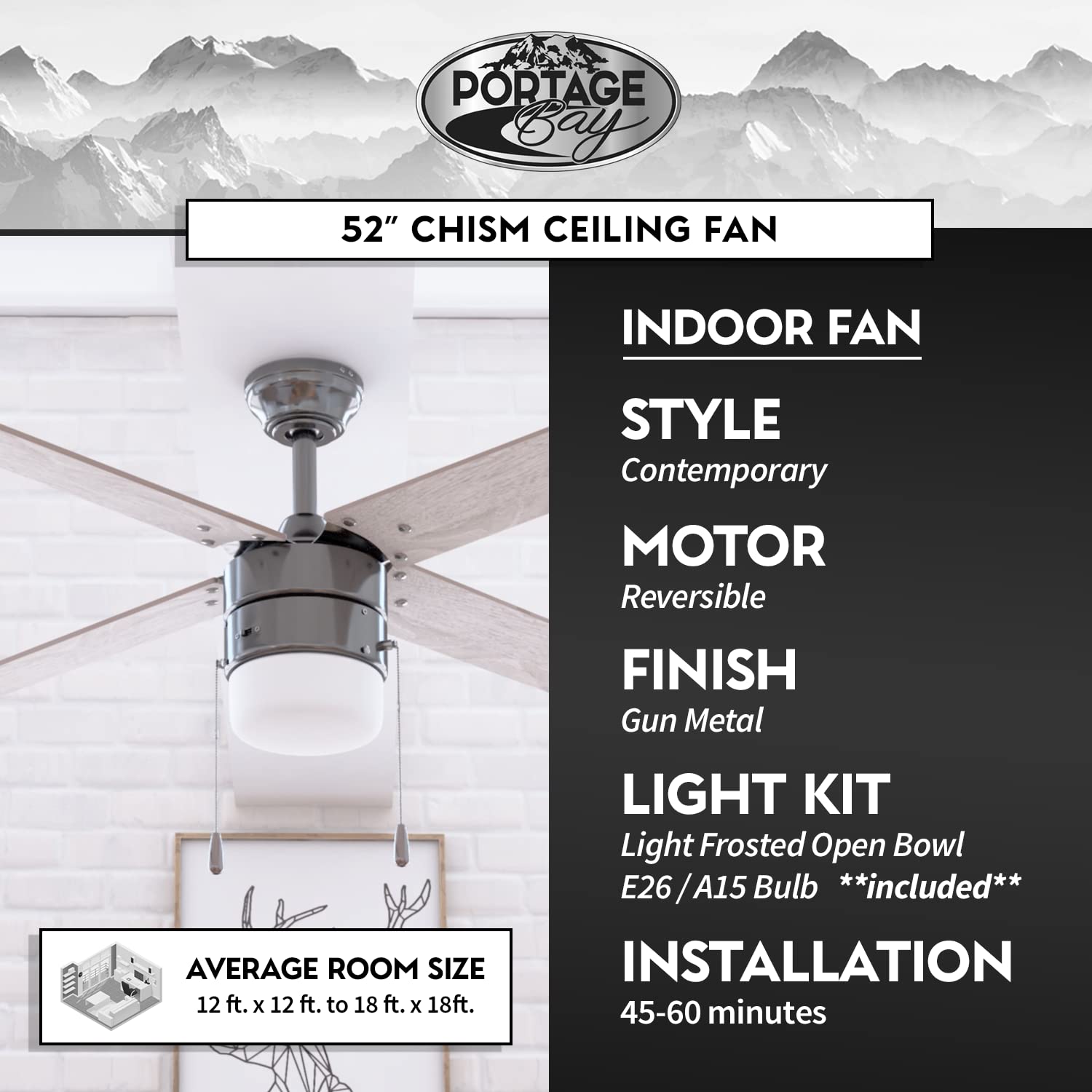 Portage Bay 51451 Chism Ceiling Fan, 52, Gun Metal