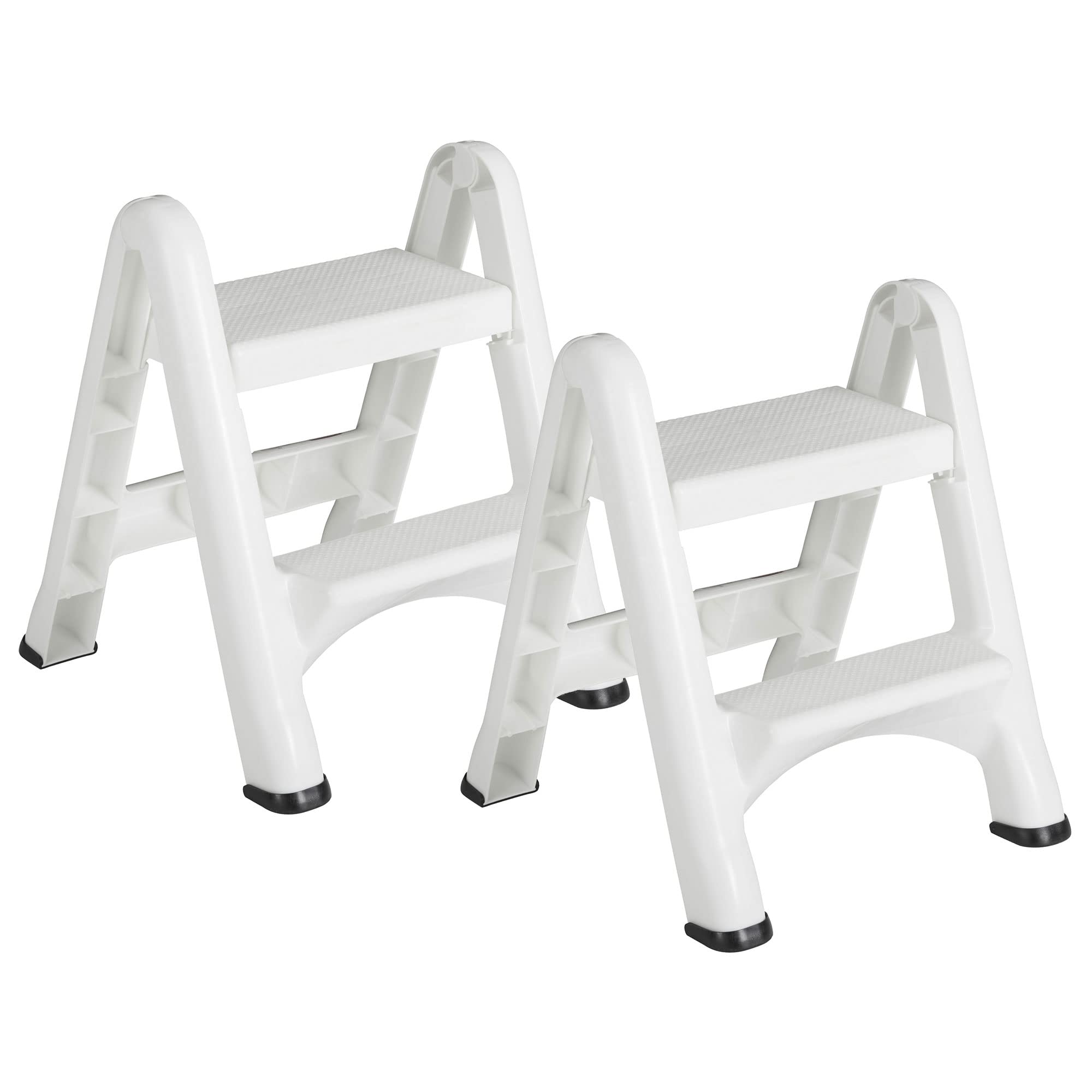 Rubbermaid FG420903WHT EZ Two Step Durable Folding Plastic Ladder Step Stool with Skid Resistant Foot Pads, White (2 Pack)