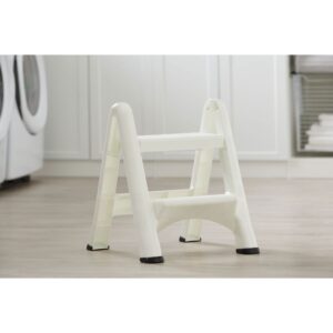 Rubbermaid FG420903WHT EZ Two Step Durable Folding Plastic Ladder Step Stool with Skid Resistant Foot Pads, White (2 Pack)