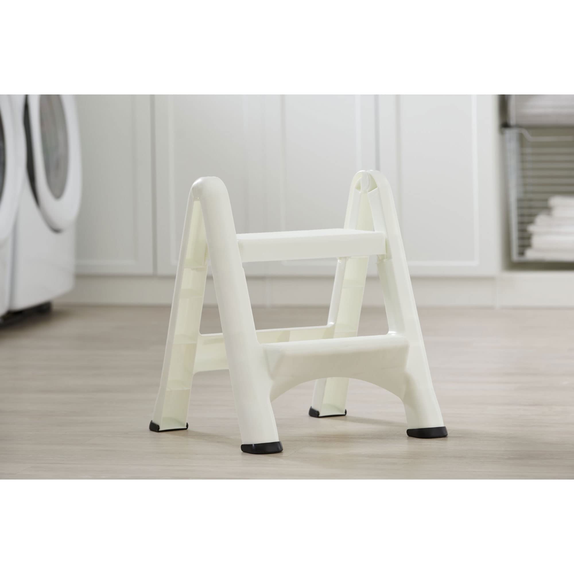 Rubbermaid FG420903WHT EZ Two Step Durable Folding Plastic Ladder Step Stool with Skid Resistant Foot Pads, White (2 Pack)