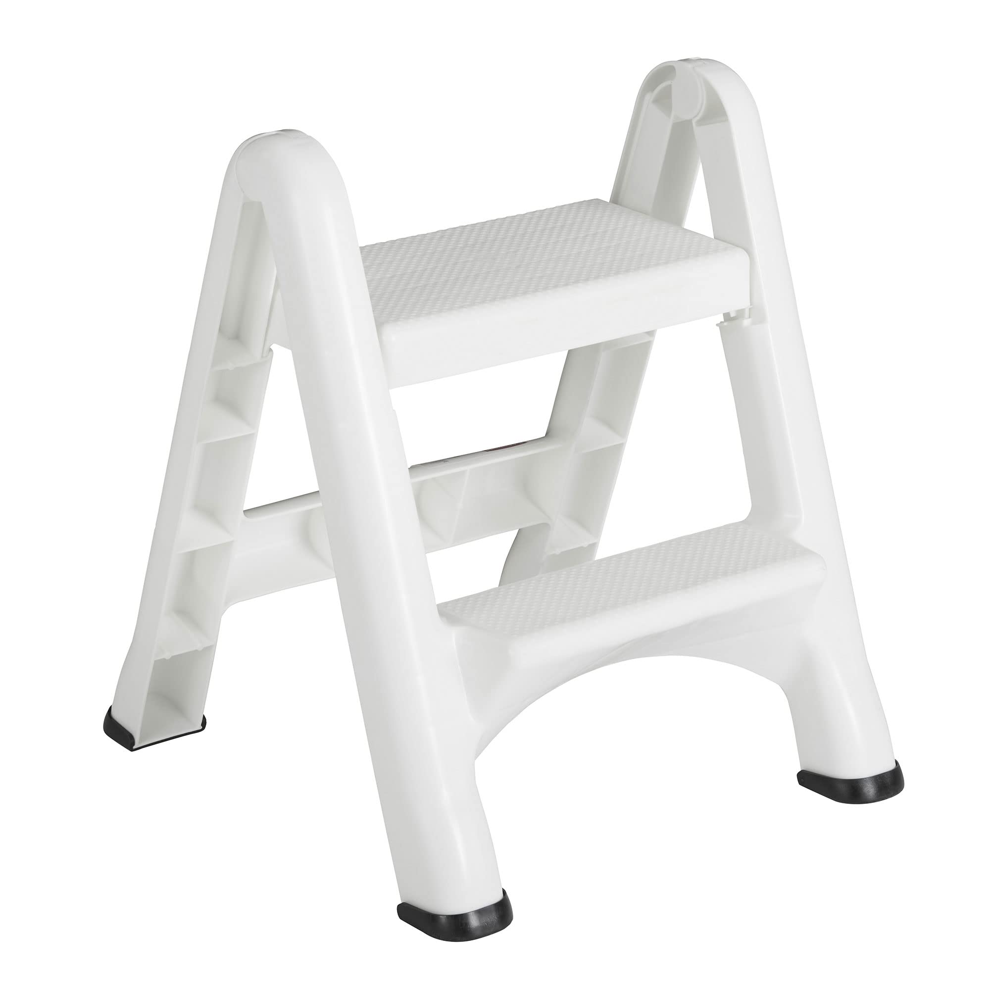 Rubbermaid FG420903WHT EZ Two Step Durable Folding Plastic Ladder Step Stool with Skid Resistant Foot Pads, White (2 Pack)