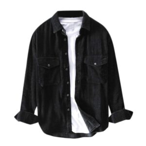 men's corduroy shirt long sleeve turn-down collar t-shirt top casual winter lapel chest pocket button blouse m-3xl