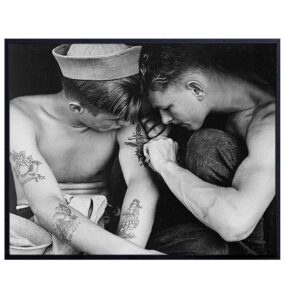 navy tattoo vintage wwii photo - 8x10 military sailors poster print for living room decor, home decoration, tattoo parlor studio - cool unique patriotic gift for veterans, vets, servicemen - wall art