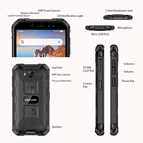 Ulefone Rugged Phones Unlocked, Armor X6 IP68/69K Dustproof Waterproof Smartphone, Global 3G Dual SIM, 5.0 inches, 8MP + 5MP, WiFi, Bluetooth, GPS, Compass, US Version (Black)