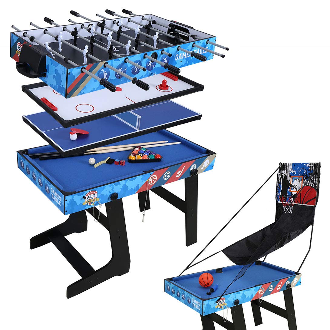 Multi Game Table 5-in-1 Combo Game Table, 5 Games with Hockey, Billiards, Table Tennis, Foosball and Basketball