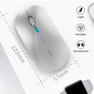 Uiosmuph LED Wireless Mouse, G12 Slim Rechargeable Silent Mouse, 2.4G Portable Optical Computer Mice with USB Receiver and Type C Adapter (Silver)