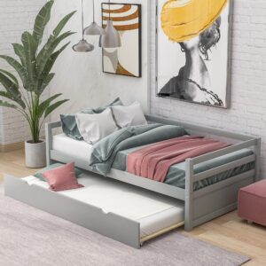 harper & bright designs wood daybed with a trundle, trundle daybed twin size, standard twin bed frame, no box spring required (grey trundle daybed)