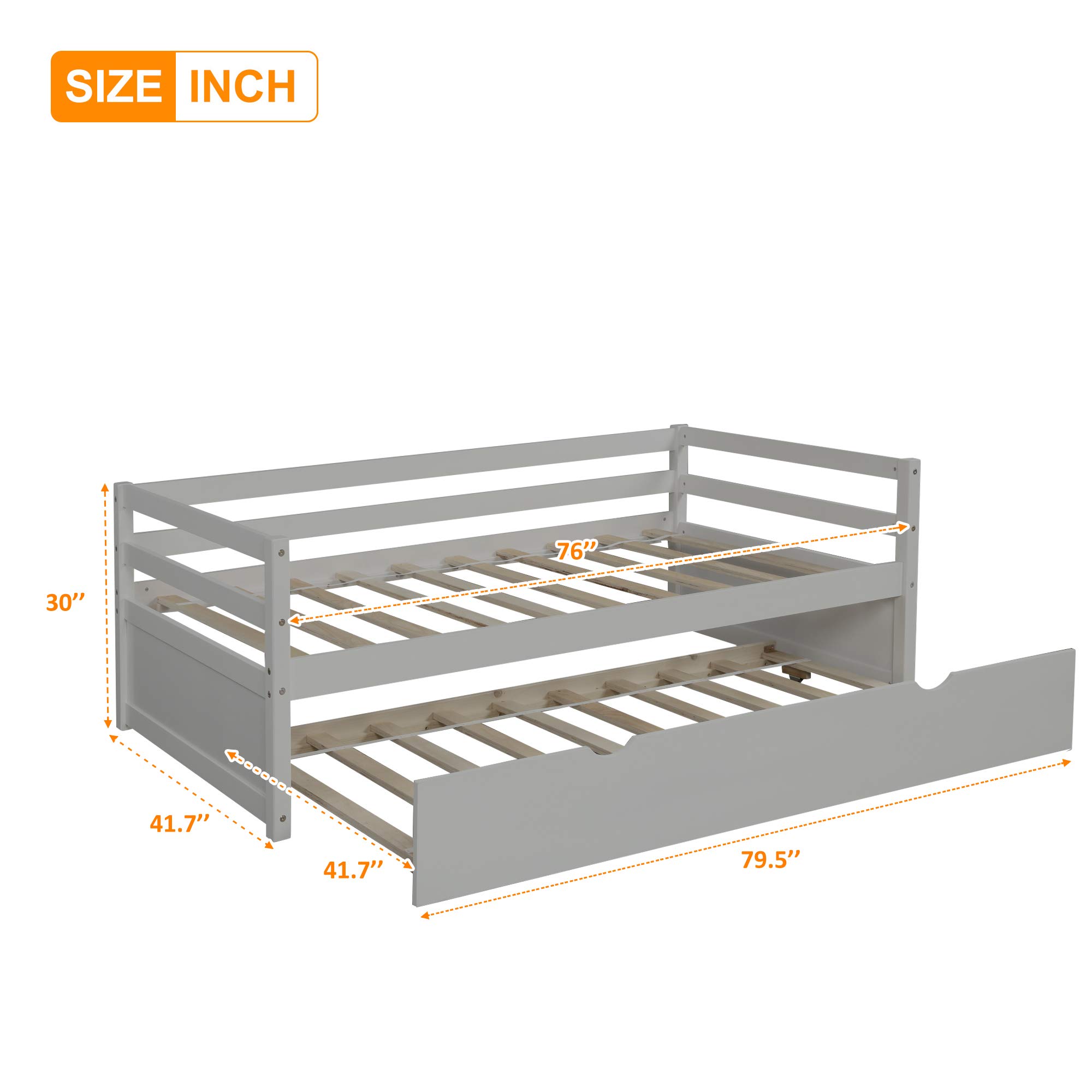 Harper & Bright Designs Wood Daybed with a Trundle, Trundle Daybed Twin Size, Standard Twin Bed Frame, No Box Spring Required (Grey Trundle Daybed)