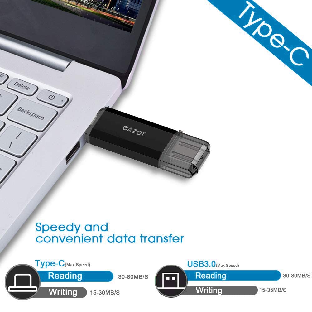 Type C Flash Drive, 2 in 1 OTG USB C+ USB 3.0 Dual Drive Waterproof Memory Stick with Keychain Metal for Computer, MacBook,Google's Chromebook Pixel,Samsung Galaxy (TYPE-C128GB)