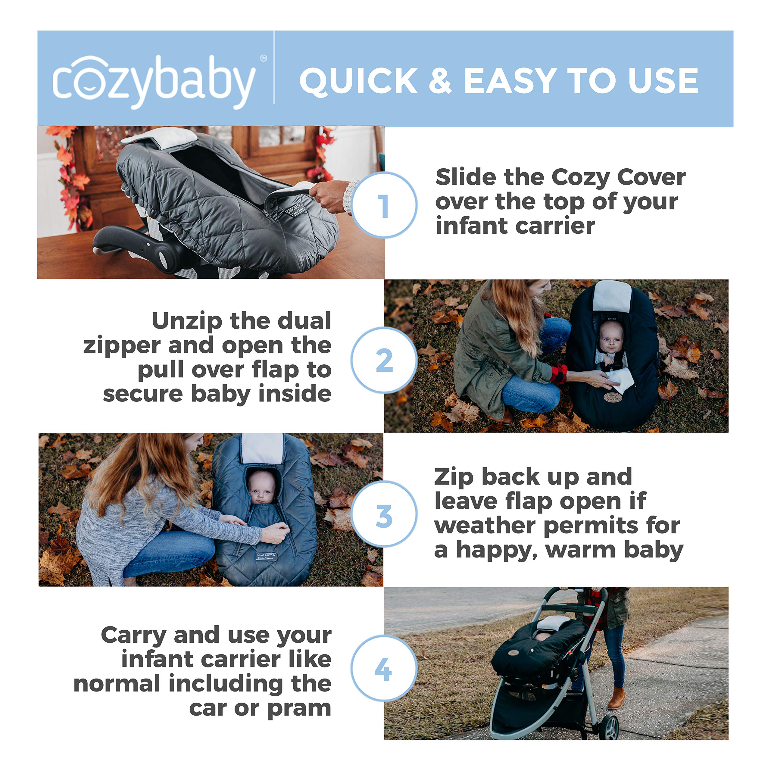 Cozy Cover Infant Car Seat Cover (Gray Quilt) - The Industry Leading Infant Carrier Cover Trusted by Over 6 Million Moms Worldwide for Keeping Your Baby Cozy & Warm