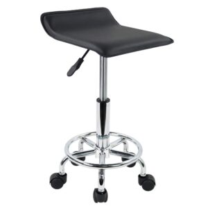 kktoner square height adjustable rolling stool with foot rest pu leather seat cushion spa drafting salon tattoo work swivel office stools task chair small (black)