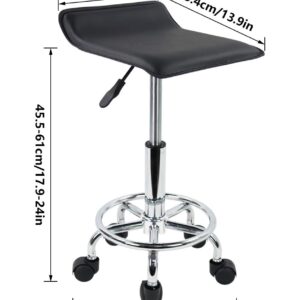 KKTONER Square Height Adjustable Rolling Stool with Foot Rest PU Leather Seat Cushion Spa Drafting Salon Tattoo Work Swivel Office Stools Task Chair Small (Black)