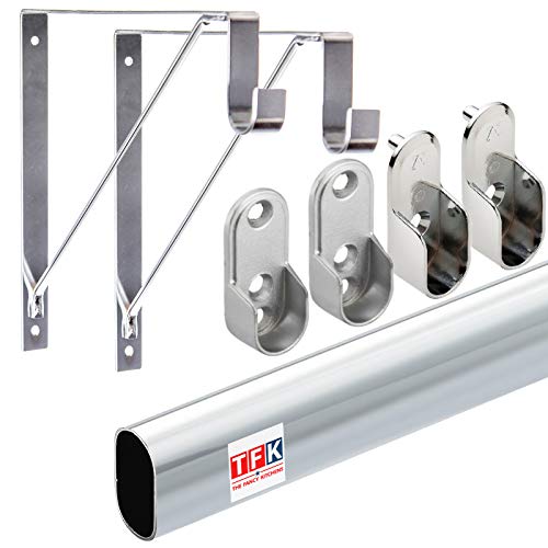 13" Long Aluminum Oval Wardrobe Tube Closet Rod (1/4,1/2,3/4), Polish Chrome Oval Tubing + 2 End Supports - Custom Length -