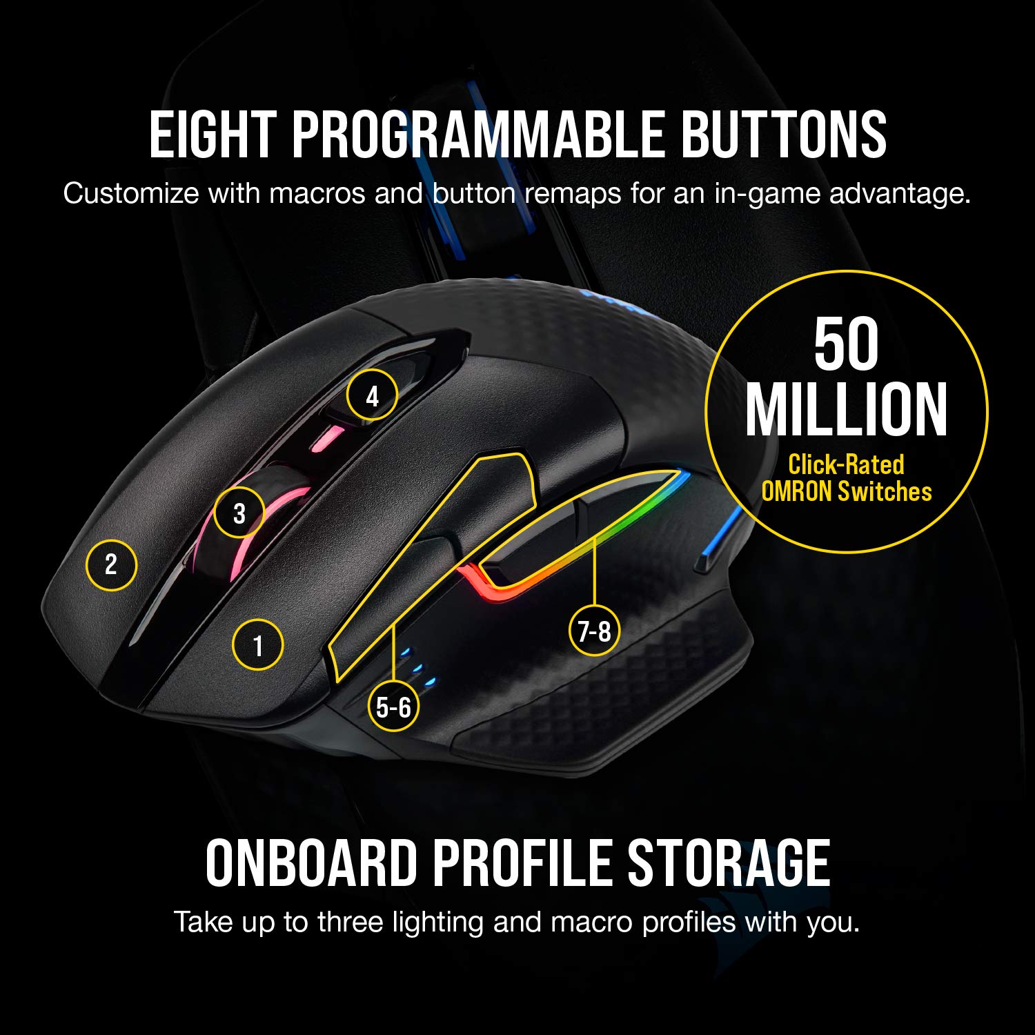 Corsair Dark Core RGB Pro, Wireless FPS/MOBA Gaming optical Mouse with SLIPSTREAM Technology, Black, Backlit RGB LED, 18000 DPI, Optical,CH-9315411-NA