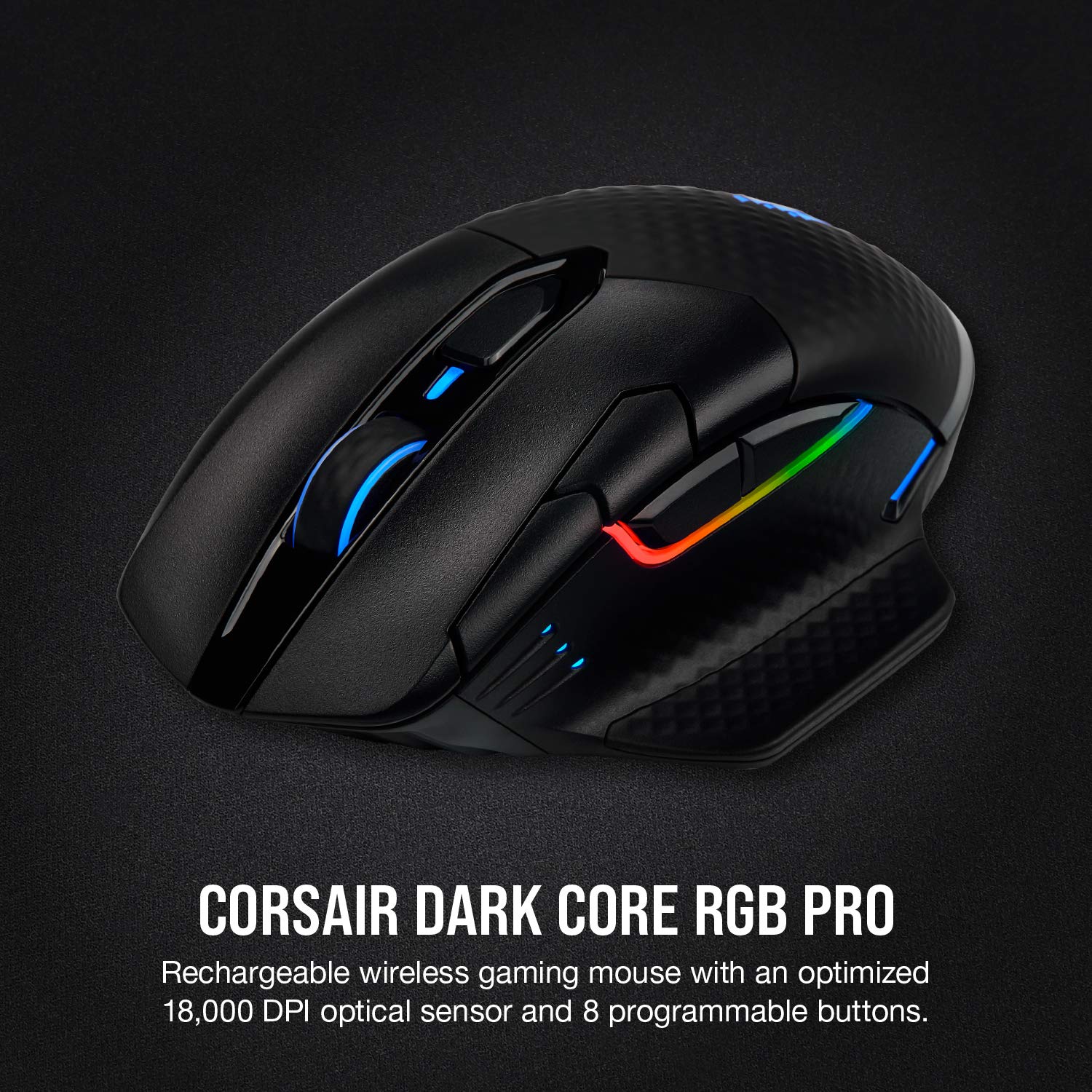 Corsair Dark Core RGB Pro, Wireless FPS/MOBA Gaming optical Mouse with SLIPSTREAM Technology, Black, Backlit RGB LED, 18000 DPI, Optical,CH-9315411-NA