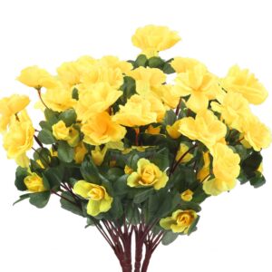 ho2nle 4pcs artificial flower azalea fake plants for decoration bouquet arrangements faux silk flowers uv resistant home outdoor garden table patio wedding party decor(yellow)