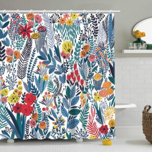 rosielily colorful shower curtain floral shower curtain for bathroom flower shower curtains pretty shower curtain with hooks blue shower curtain bright bohemian boho floral bathroom decor, 72"w x 72"h