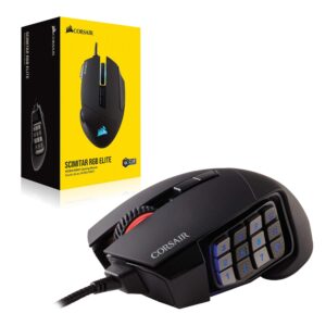 Corsair SCIMITAR RGB ELITE Gaming Mouse For MOBA, MMO - 18,000 DPI - 17 Progammable Buttons - iCUE Compatible - Black