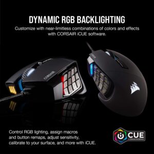 Corsair SCIMITAR RGB ELITE Gaming Mouse For MOBA, MMO - 18,000 DPI - 17 Progammable Buttons - iCUE Compatible - Black