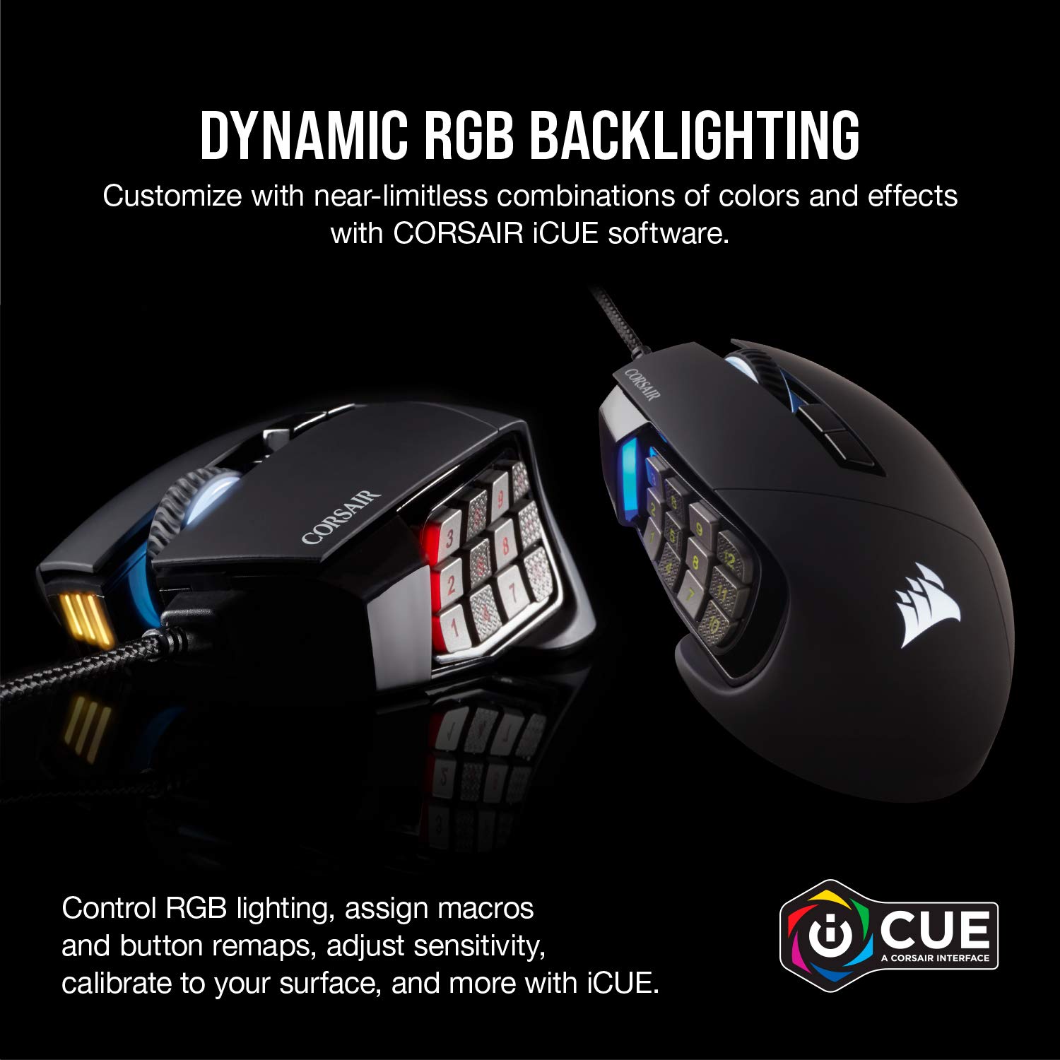 Corsair SCIMITAR RGB ELITE Gaming Mouse For MOBA, MMO - 18,000 DPI - 17 Progammable Buttons - iCUE Compatible - Black