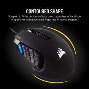 Corsair SCIMITAR RGB ELITE Gaming Mouse For MOBA, MMO - 18,000 DPI - 17 Progammable Buttons - iCUE Compatible - Black