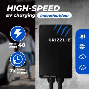 Grizzl-E Classic Level 2 240V / 40A Electric Vehicle (EV) Charger UL & Energy Star Certified Metal Case Indoor/Outdoor Electric Car Fast Wall Charging Station, NEMA 14-50 Plug, Classic Black