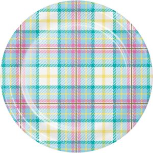 creative converting easter plaid dessert plates, 7", multi-color