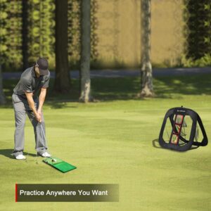 DURARANGE Pop-up Golf Chipping Net Set - Foldable Training Kit with 2 Hitting Mats, 6 Practice Balls, 6 Foam Balls - Ultimate Golf Gift & Target Chipping Aids, Black