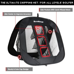 DURARANGE Pop-up Golf Chipping Net Set - Foldable Training Kit with 2 Hitting Mats, 6 Practice Balls, 6 Foam Balls - Ultimate Golf Gift & Target Chipping Aids, Black