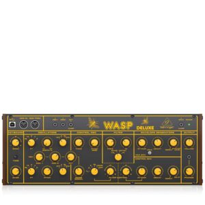 behringer wasp deluxe legendary analog synthesizer with dual oscs, multi-mode vcf, 16-voice poly chain and eurorack format