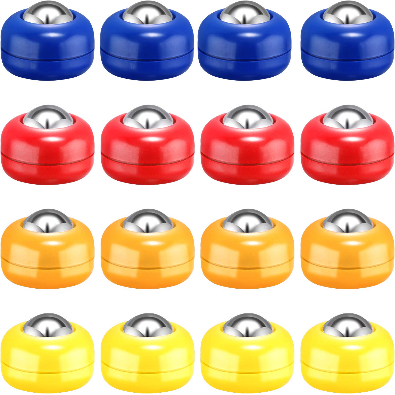 Gejoy 16 Pieces Mini Shuffleboard Replacement Pucks Tabletop Equipment Rollers Set Shuffleboard Curling Accessories (Red, Blue, Orange, Yellow)